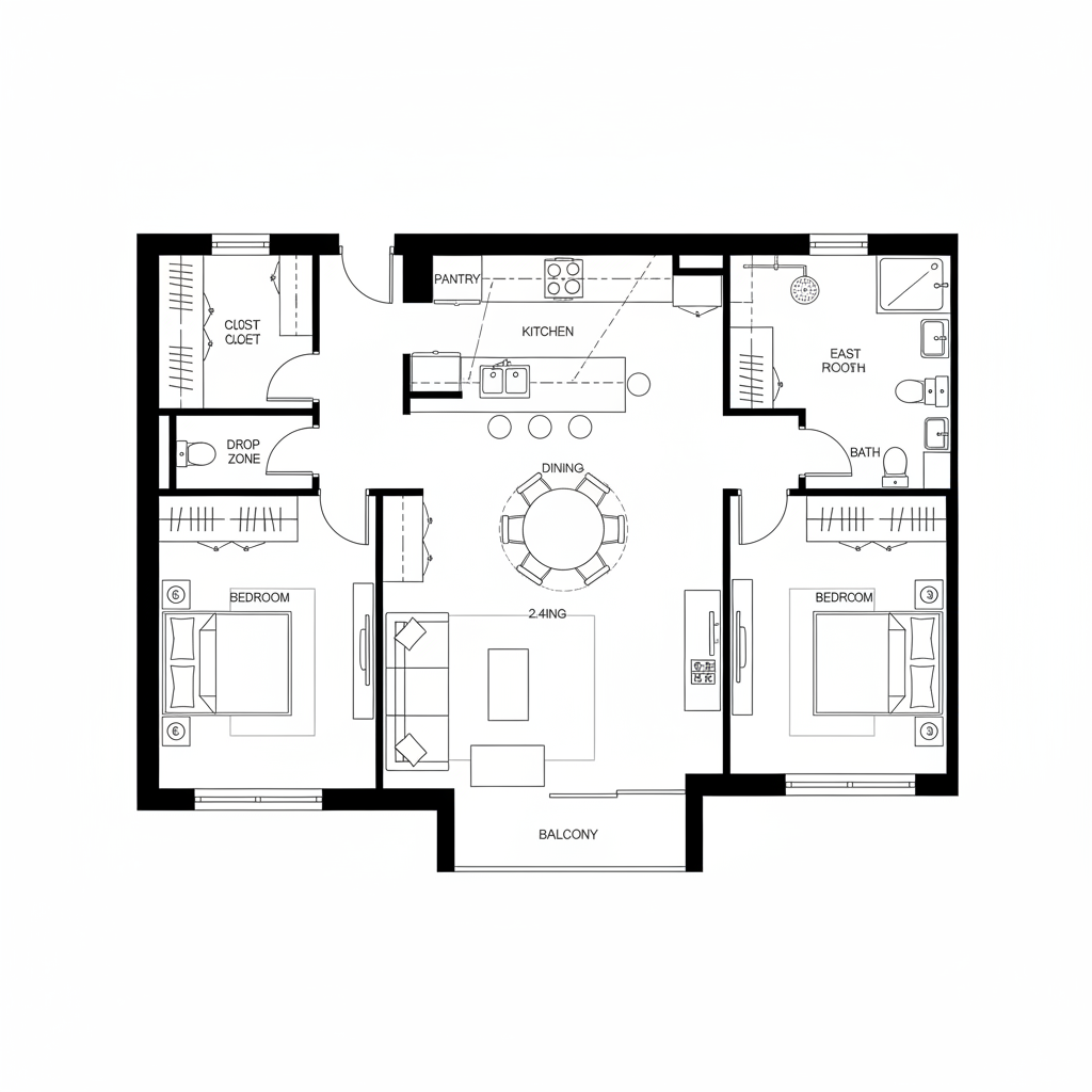 Two-Bedroom Open Concept Floor Plans • Future Interface Design