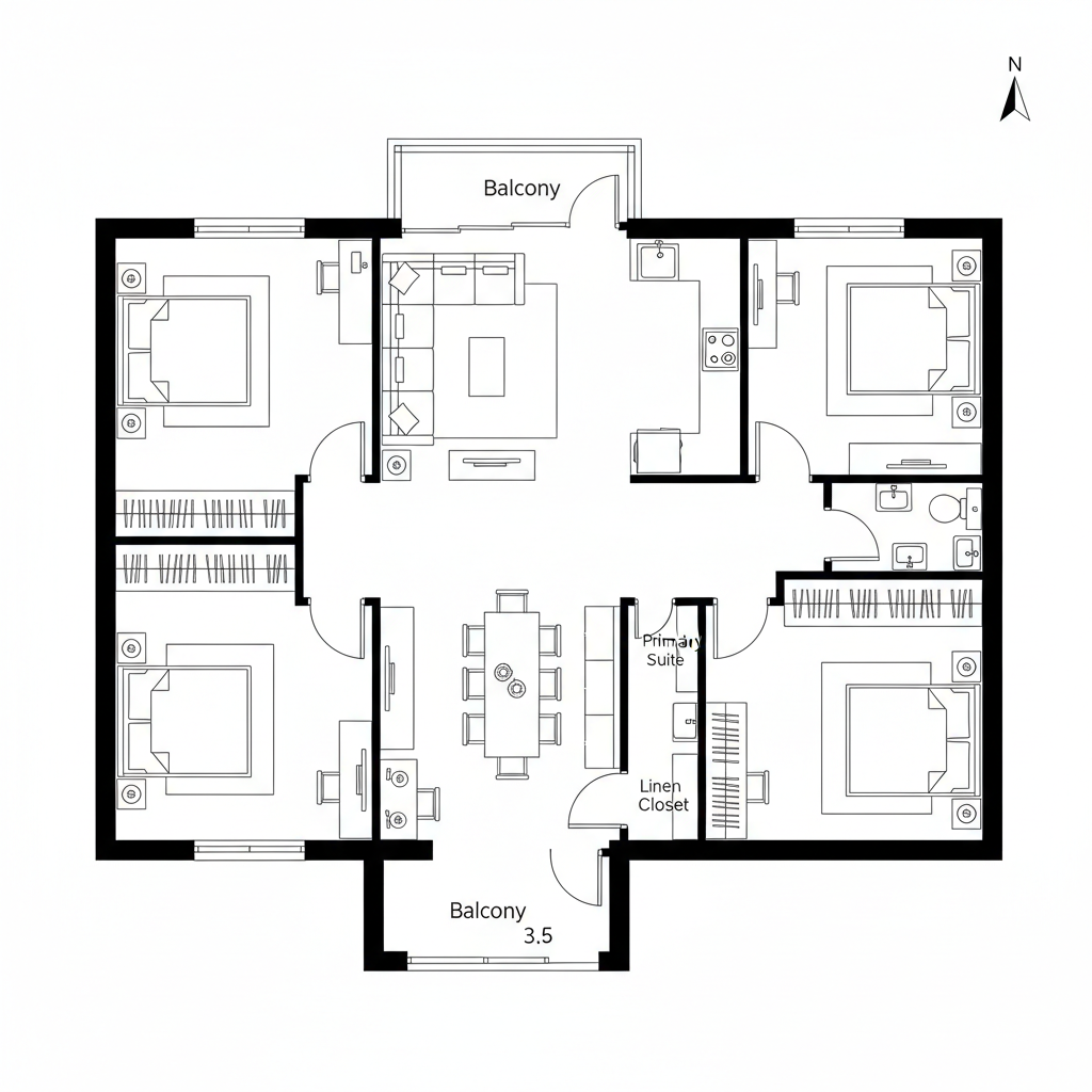 Standard 3 BHK Floor Plan—Future-Ready Spatial Interface