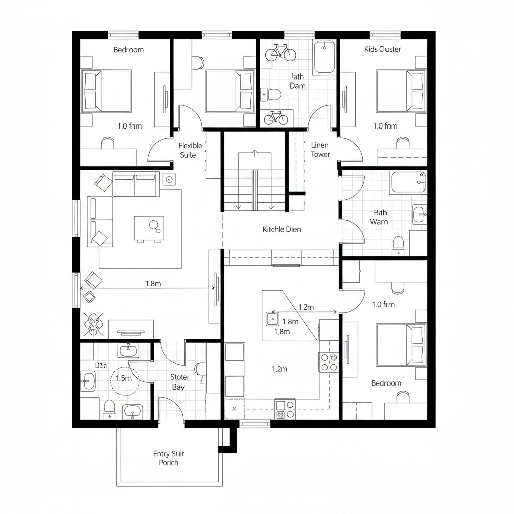 Cluttered Layout? House Plan with Straight Staircase Fix