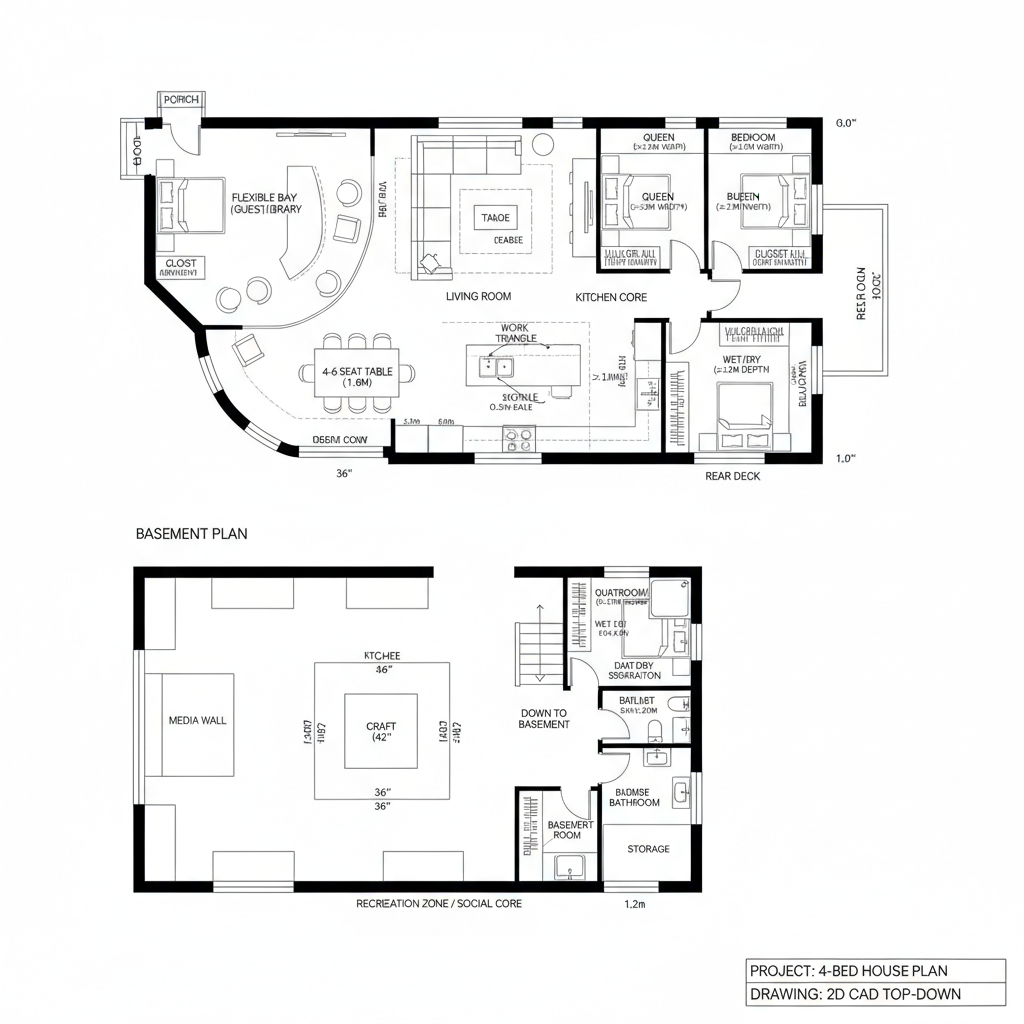 4 Bedroom House Floor Plans with Basement That Fix Tight Space Flow