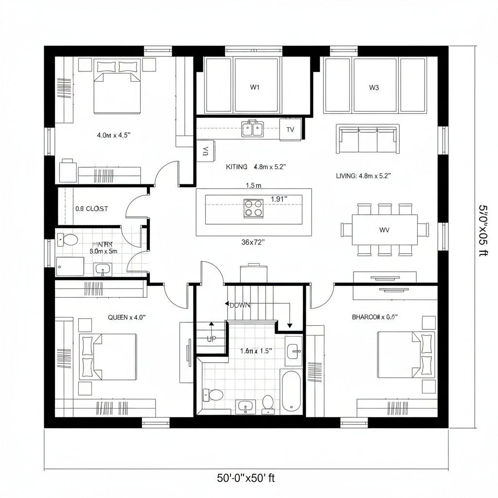 Five-Floor Plan in 50×50 Feet—Future Living Interface