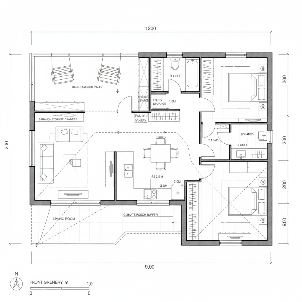 2-Bedroom 3D House Plan with Baranda — Future-Ready Layouts