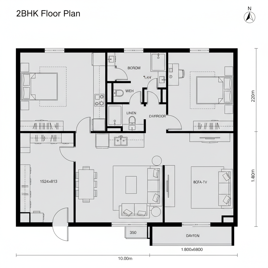 2 BHK Simple Floor Plan: Fix Dark, Awkward Layouts