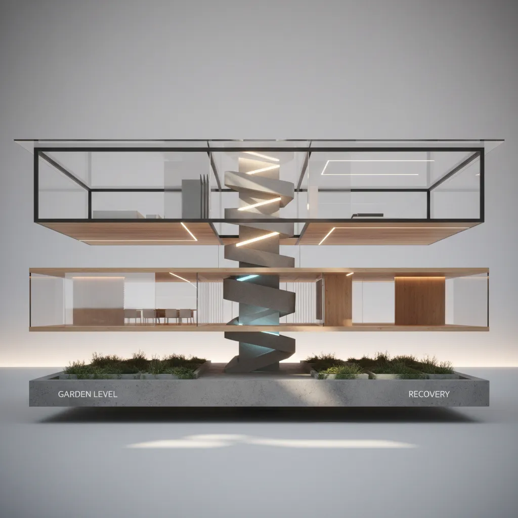 House Plan 1232, Three Floors: A Futurist Flow Blueprint