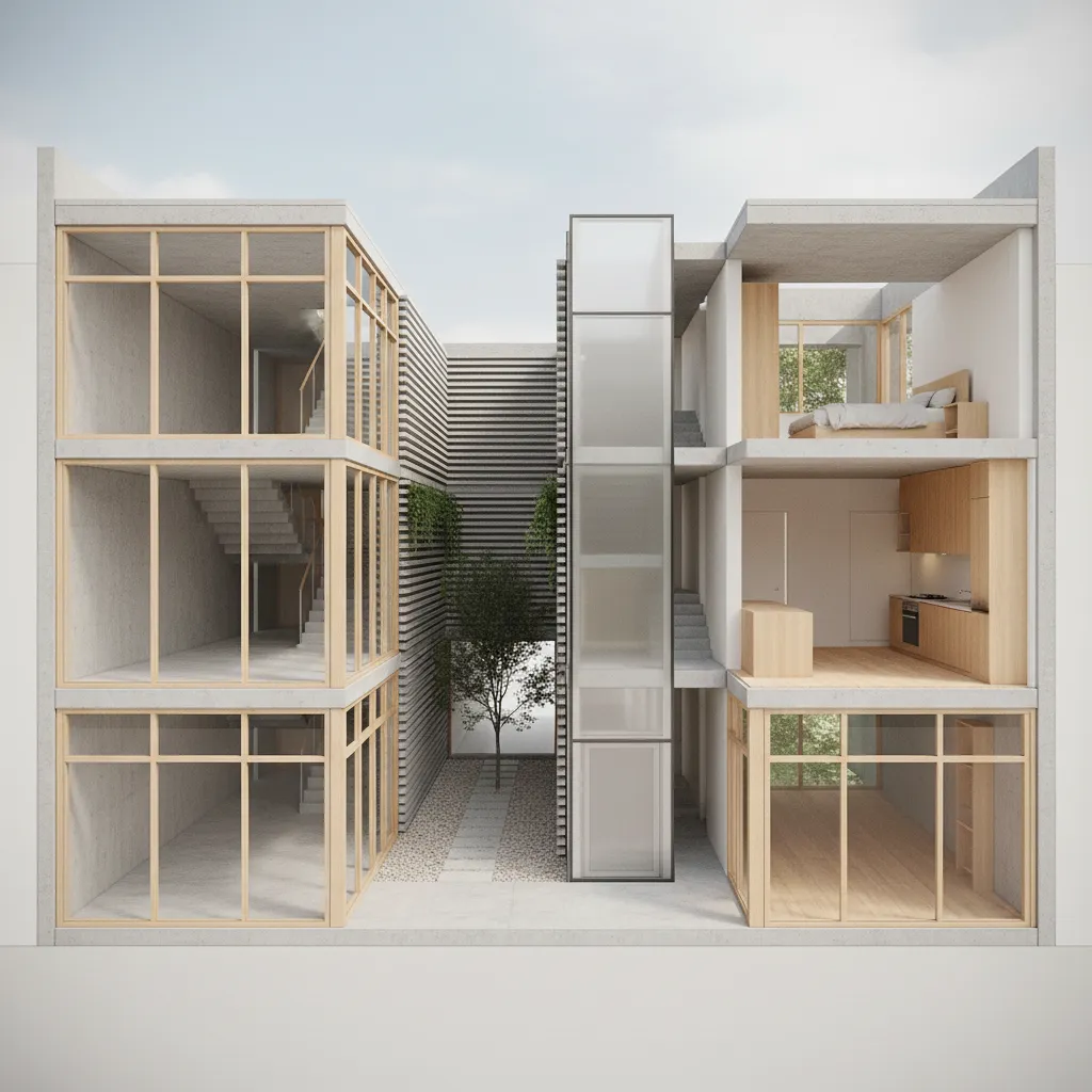 2 Shops with 1 BHK Floor Plan—Hybrid Mixed-Use Blueprint
