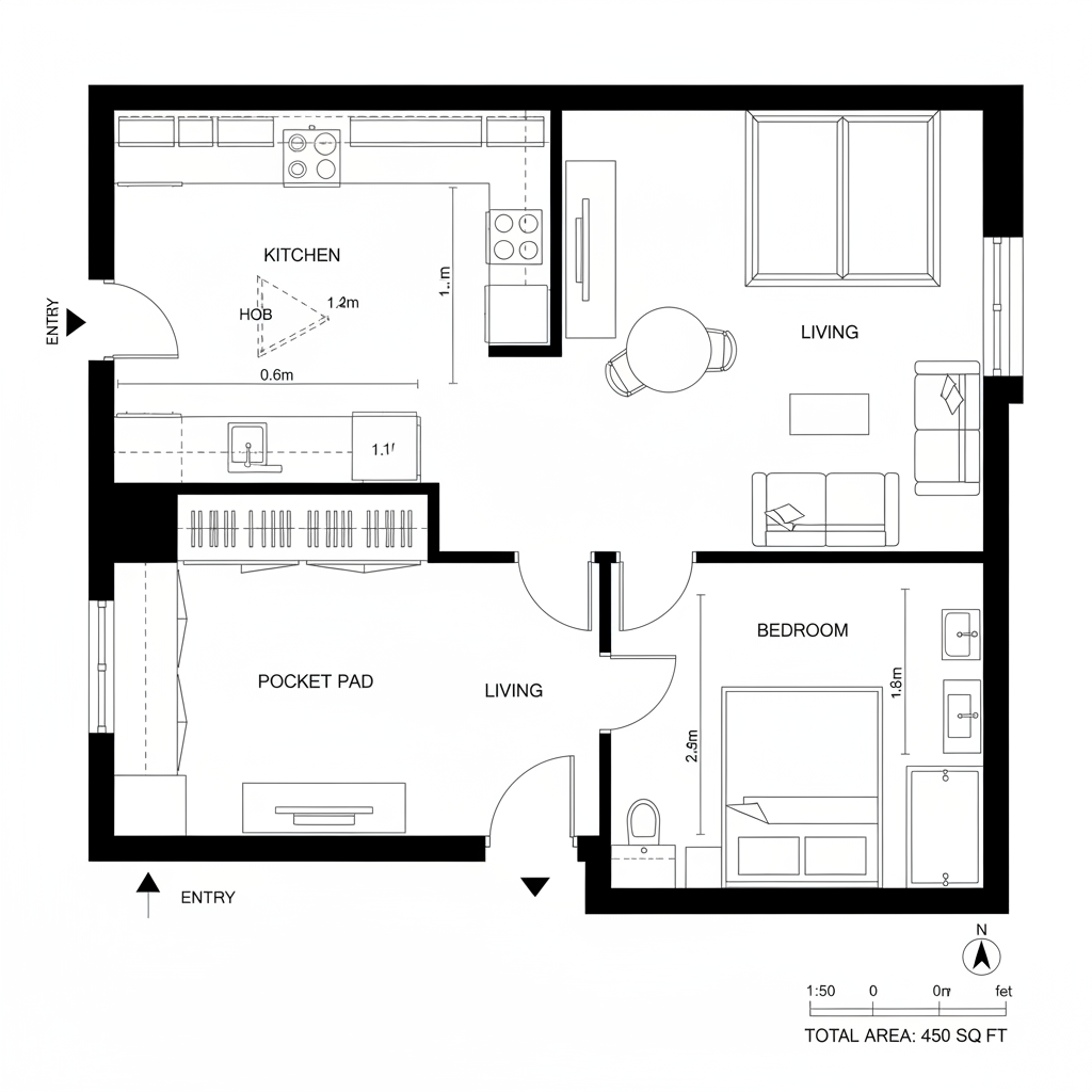 450 sq ft Flat Floor Plan — Future‑Ready Micro‑Layouts