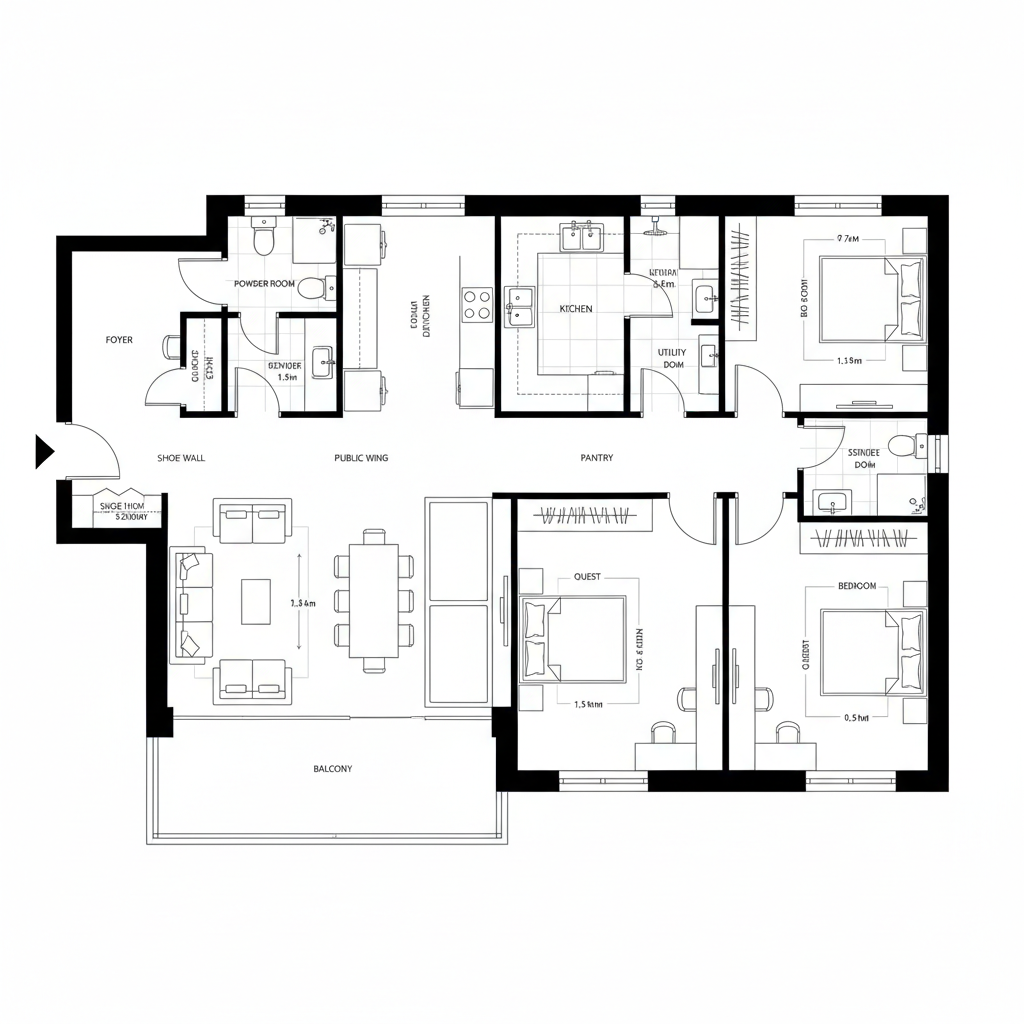 DLF Beverly Park II 3 BHK ~3000 sft Floor Plan — Future Interface Design