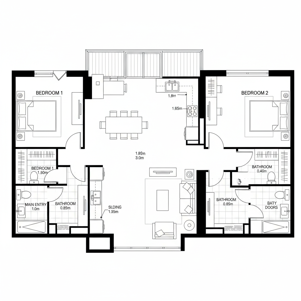 DLf 2-BHK + Study Floor Plan: Future Interface Design