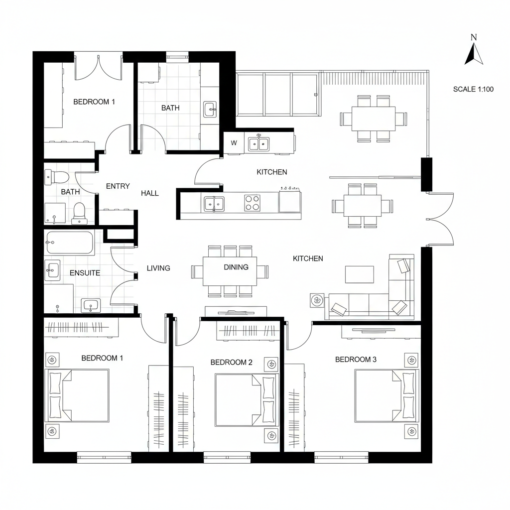Vaswani Pinnacle 3 BHK Floor Plan — Future Interface Design