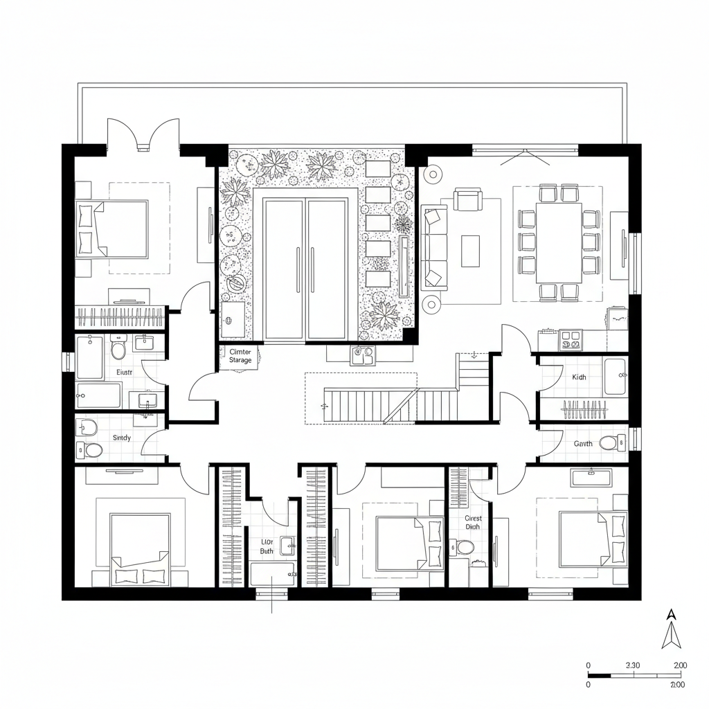5-BHK Modern House Floor Plan—Futurist Design Logic