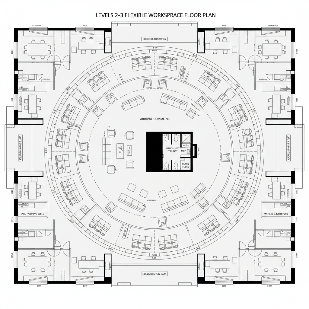 Five-Story Commercial Building Plan with Future-Ready Flow