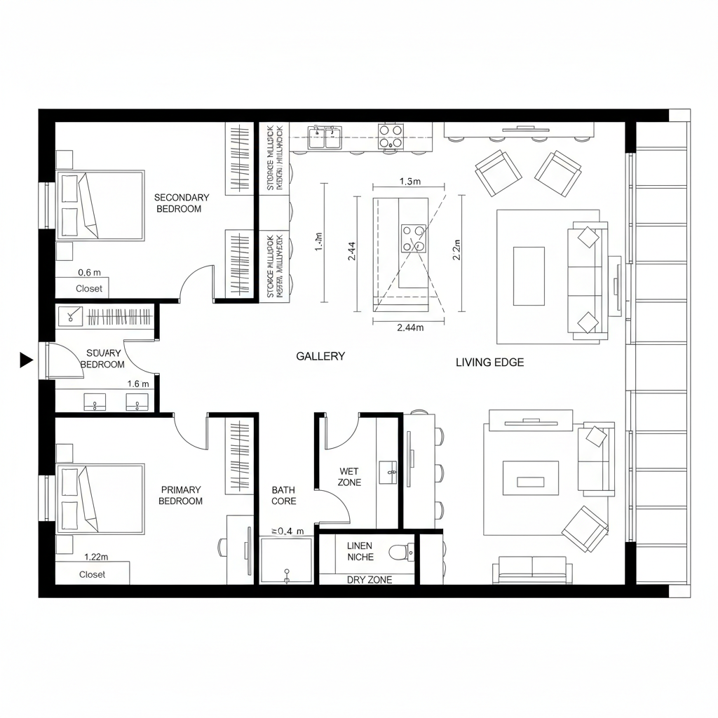 2-Bedroom 1-Bath Waterfront Floor Plans — Future Interface Design