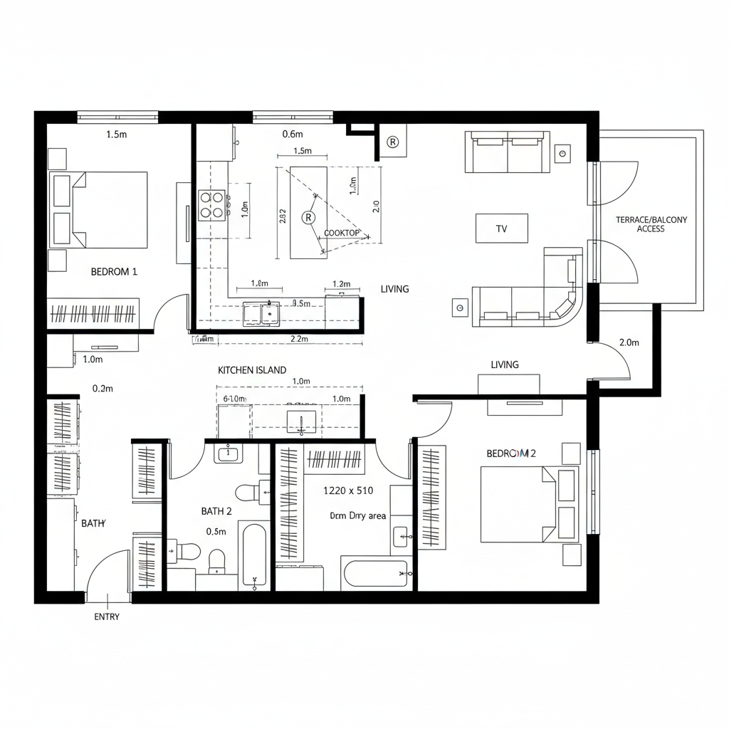 Lodha 2-BHK CAD Plan: Future Interface Design