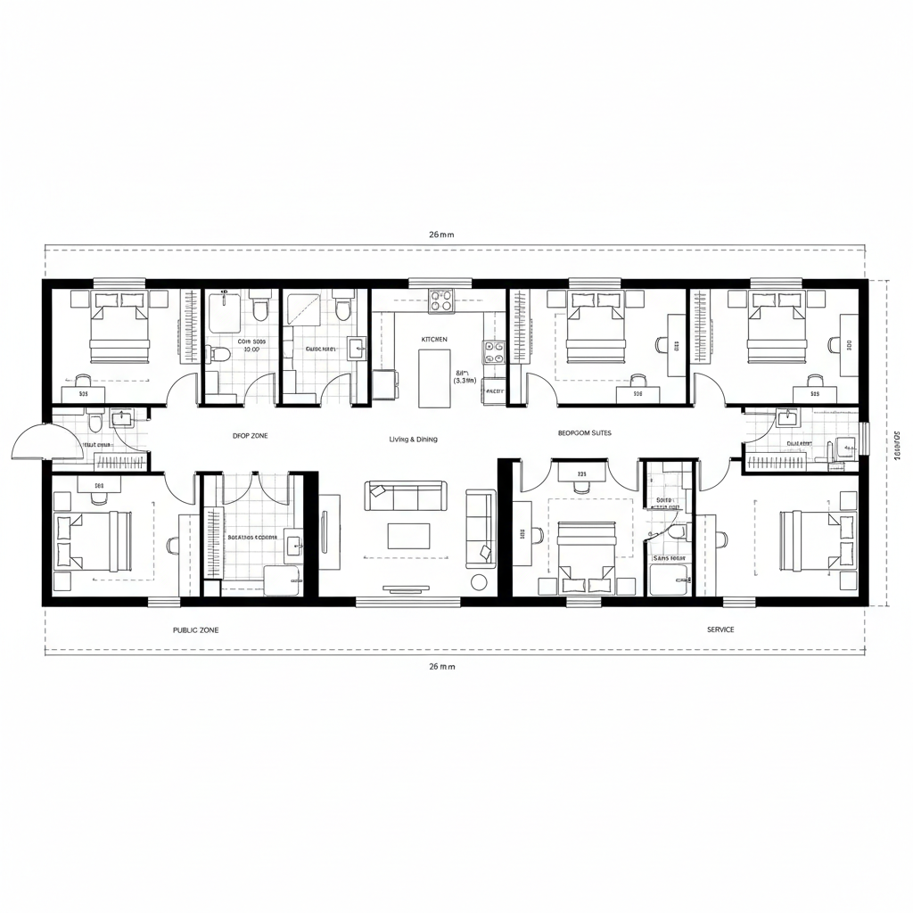 Three Self-Contained Bedroom Farmhouse Floor Plans