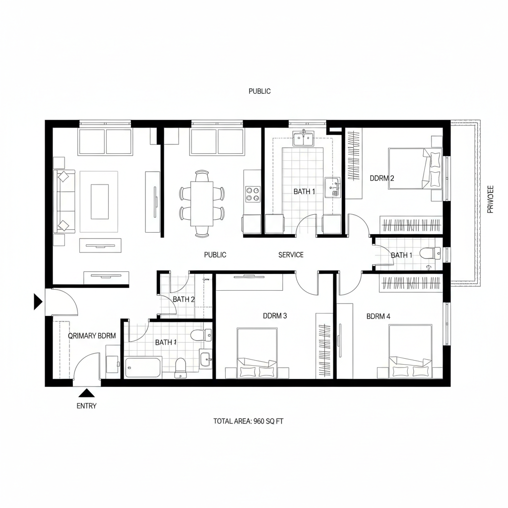 3BHK 960 sq ft: Future-Ready Compact Floor Plan Ideas
