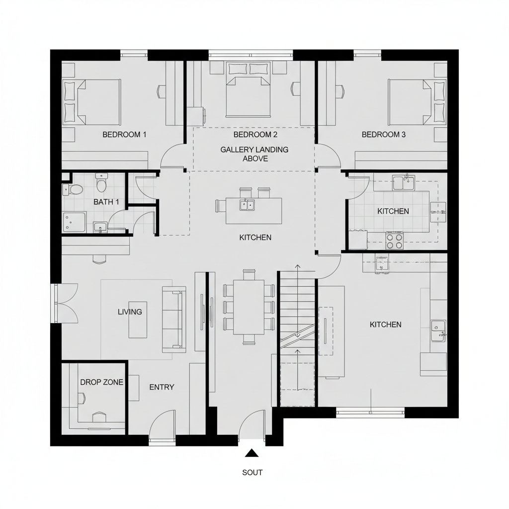 Cluttered Layout? House Plan with Straight Staircase Fix