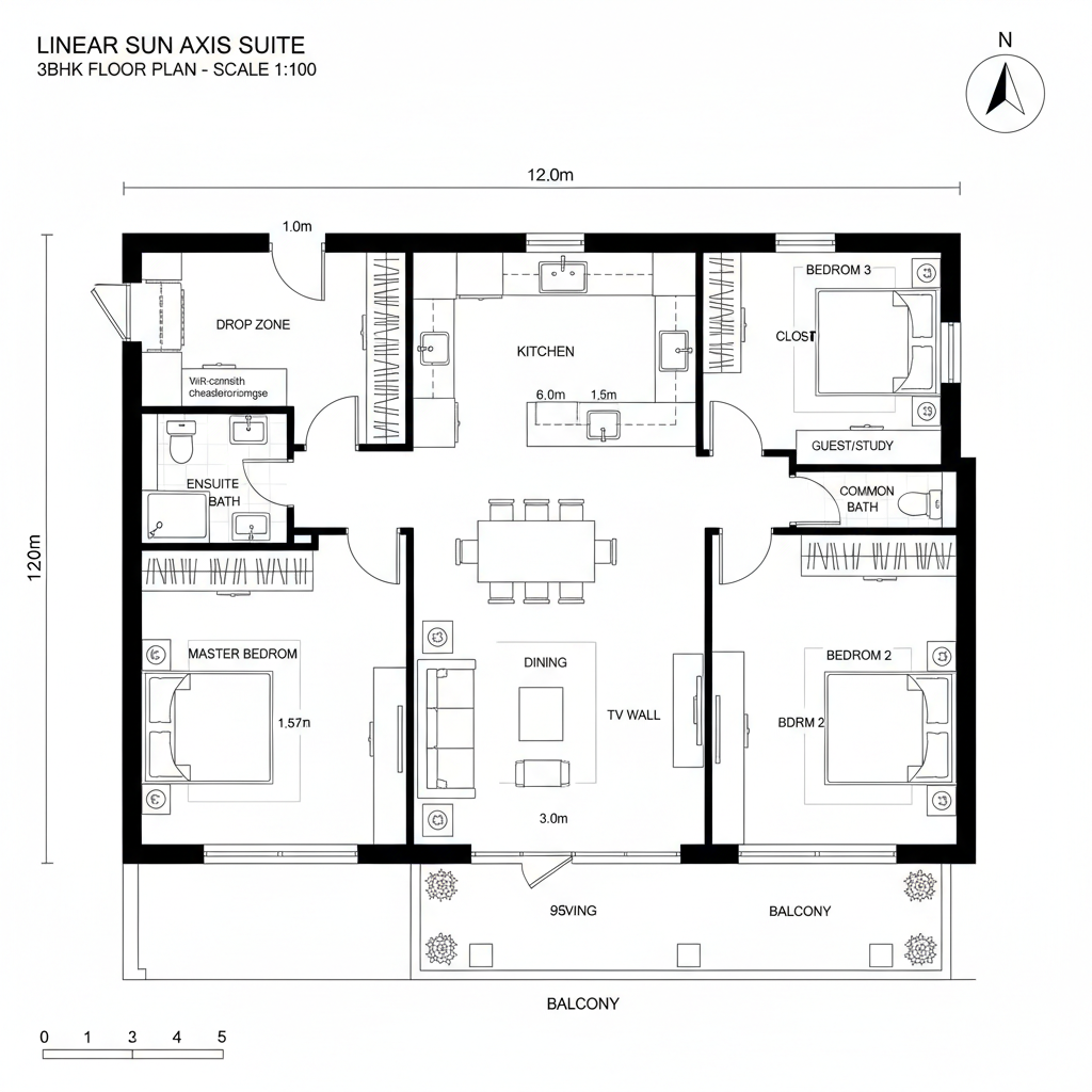 South-Facing 3 BHK Floor Plan — Light as the System Clock