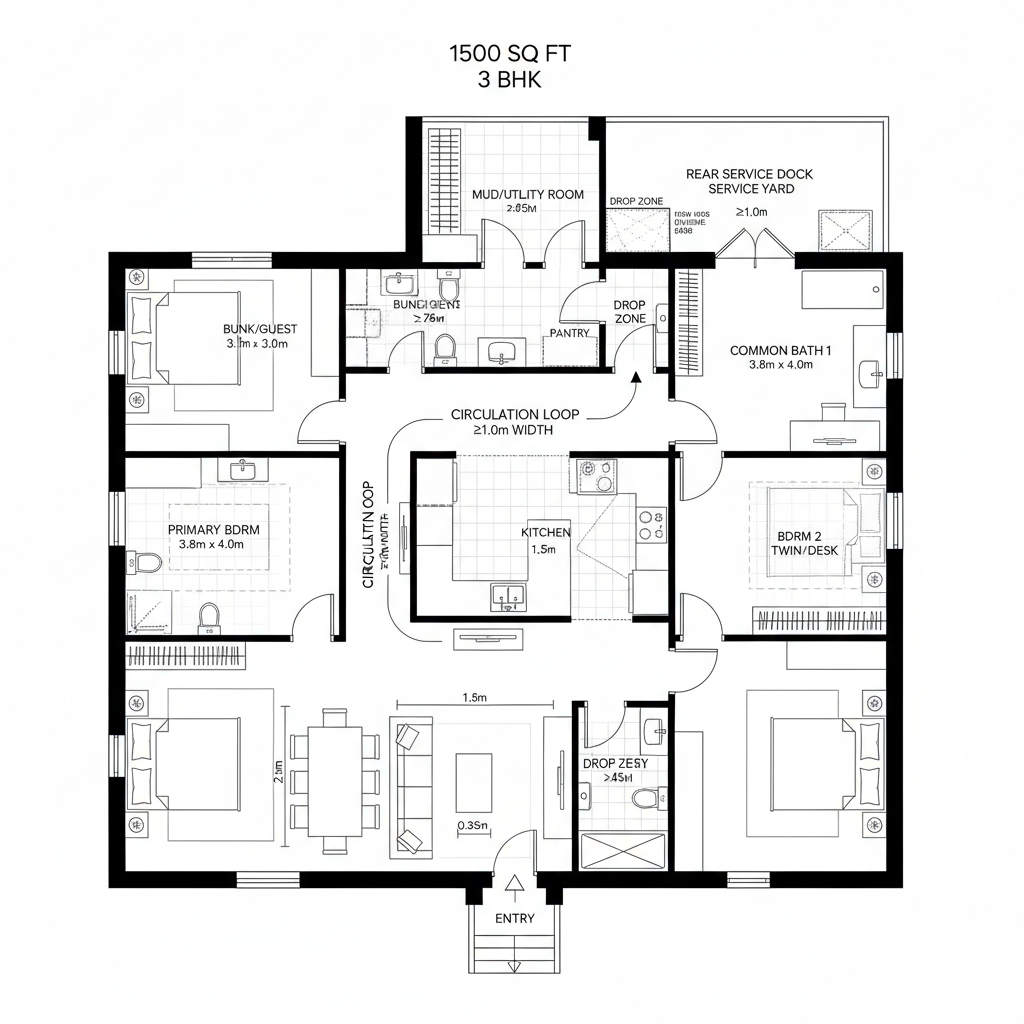 3BHK Ground Floor Plan 1500 sq ft—Three Future-Ready Layouts