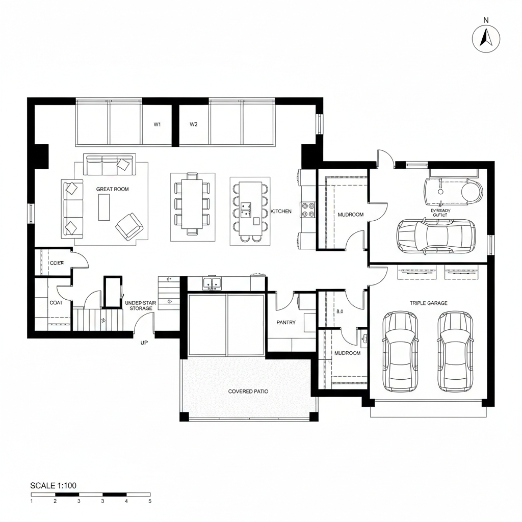 3D Two-Floor House Plan with 3-Car Garage—Future Interface Design