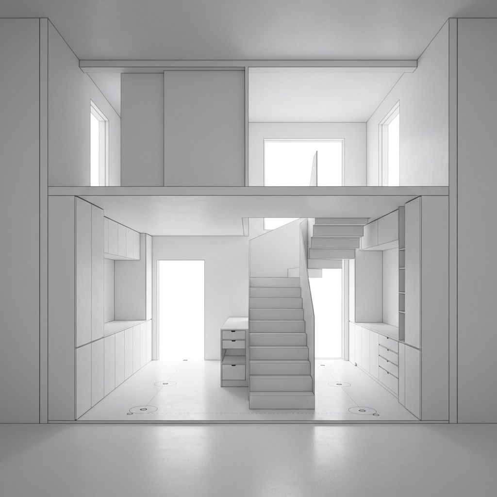 300 sq ft First-Floor House Plan with Stairs | Future Spatial Interface
