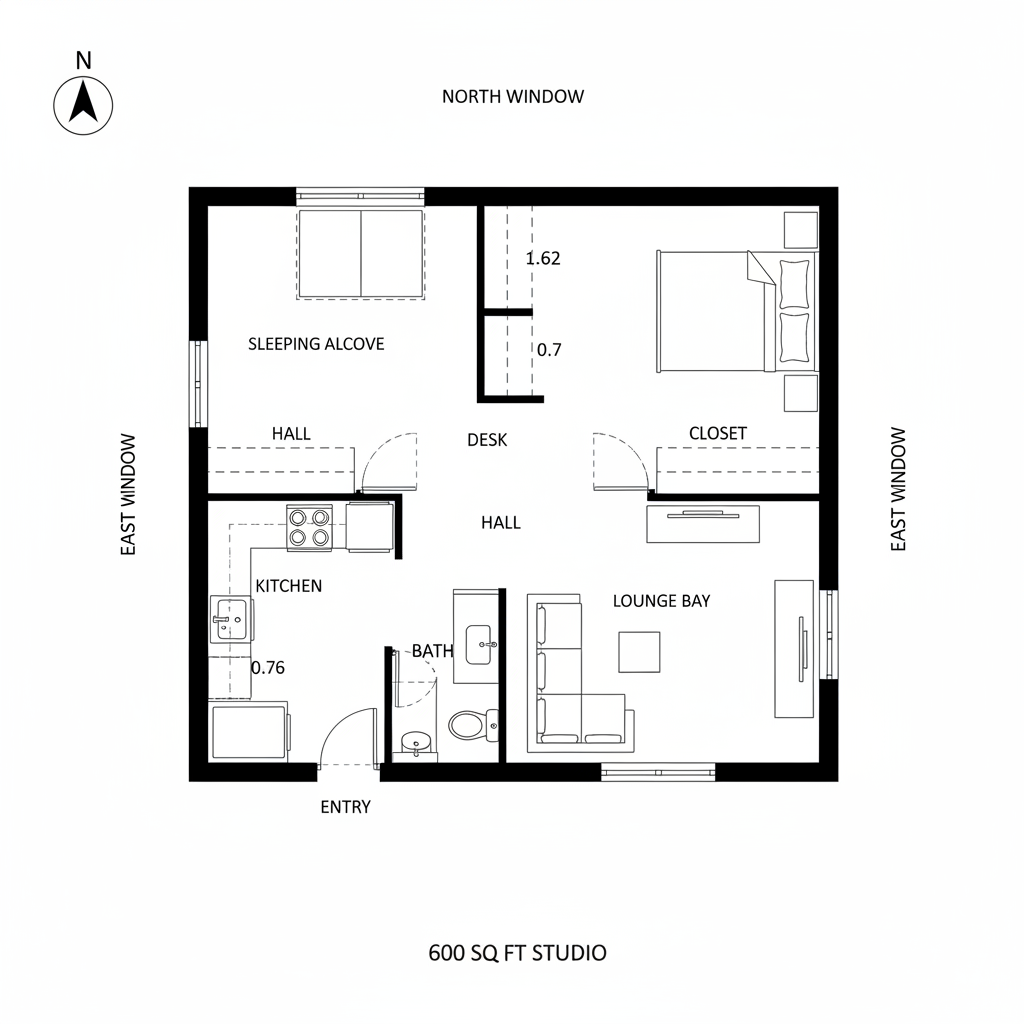 Future-Ready 600 sq ft Studio Apartment Floor Plans
