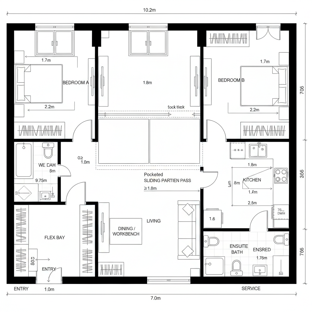 Typical 2 BHK Floor Plan Reimagined: Split-Core, L-Edge, Offset Grid