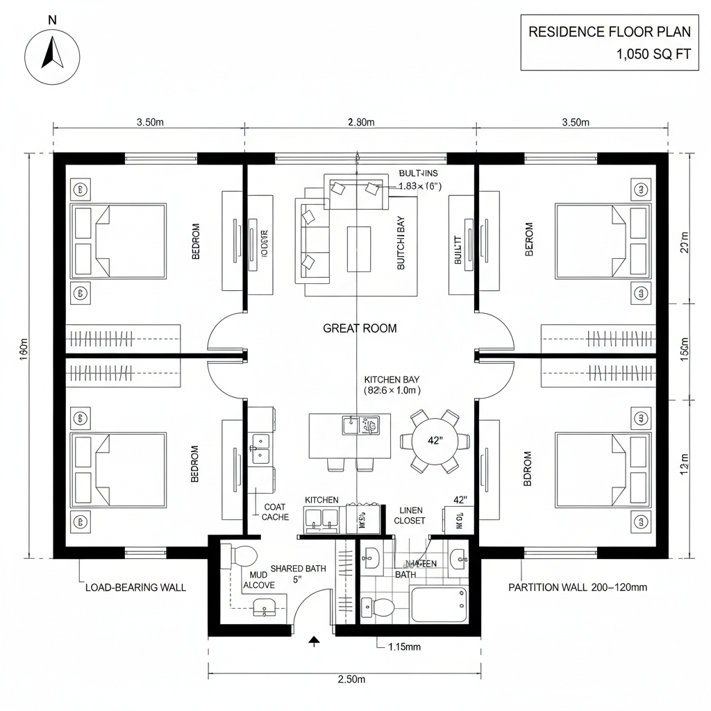 Simple House Floor Plan with Dimensions — Futurist Residential Planning