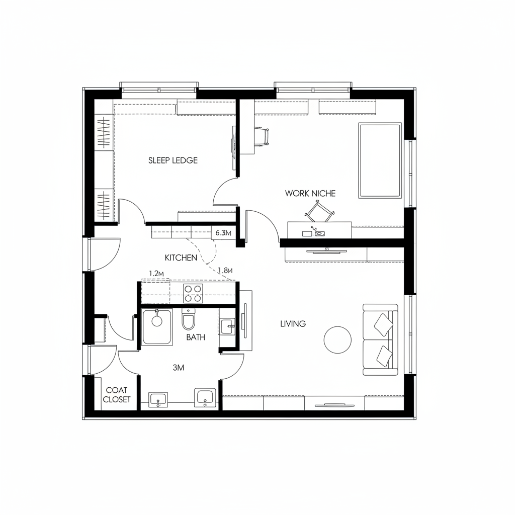 360 sq ft Floor Plan: Future Interface for Micro Living