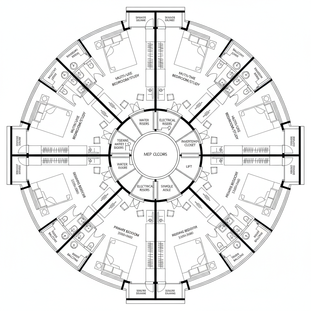 3-Bedroom, Six-Unit Floor Plans in India—Future-Ready Layout Logic