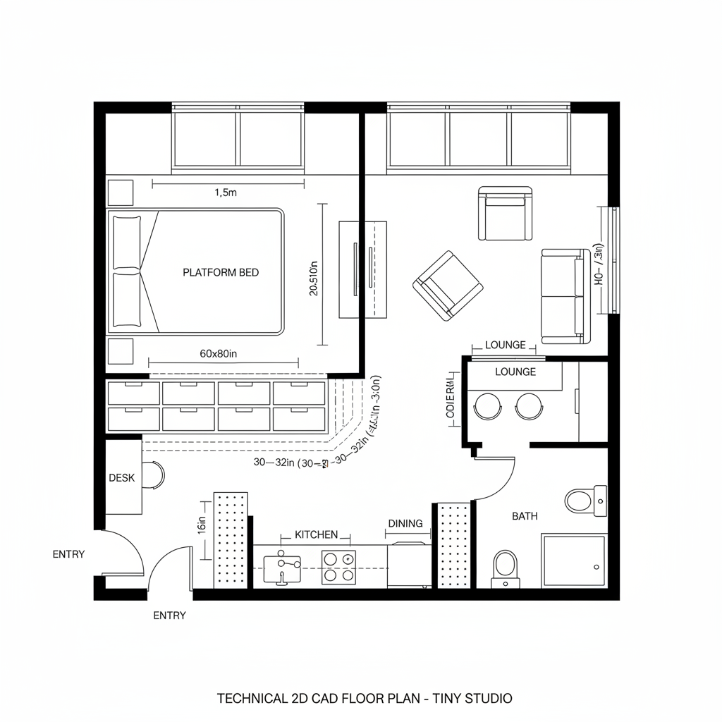 Tiny Studio Apartment Floor Plans—Future Interface Design