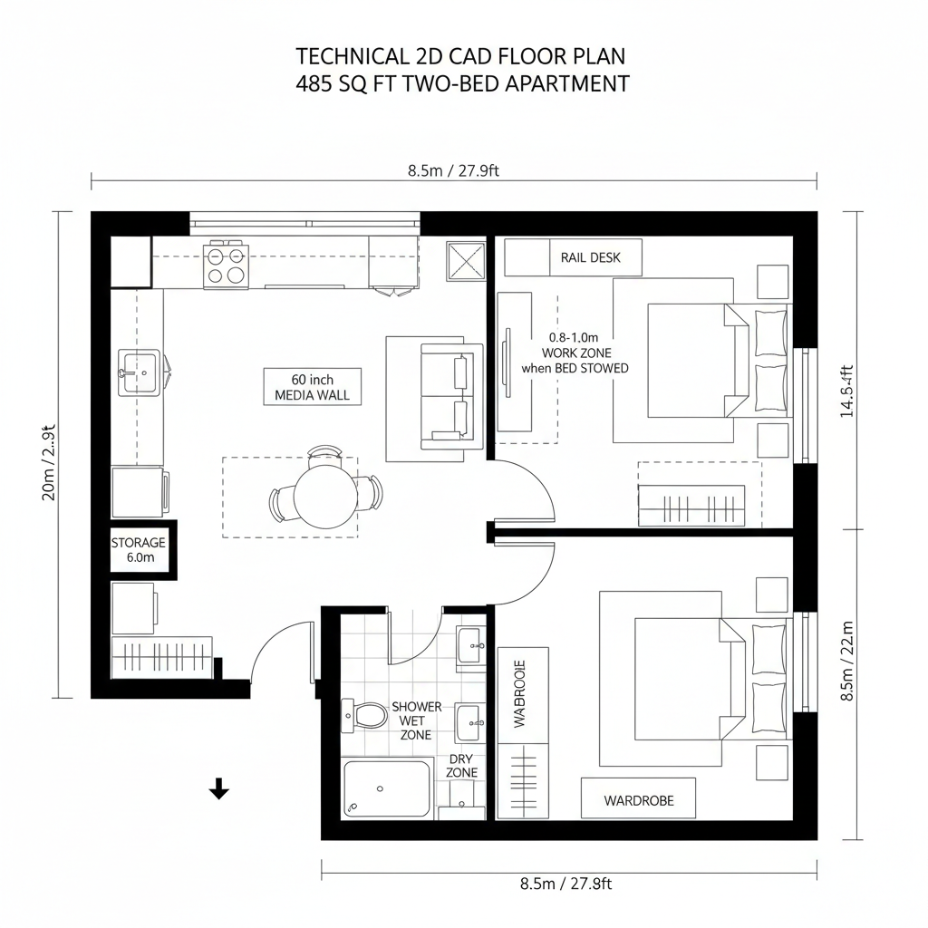 Two-Bedroom 485 sq ft Flat: Future Layouts & Spatial Logic