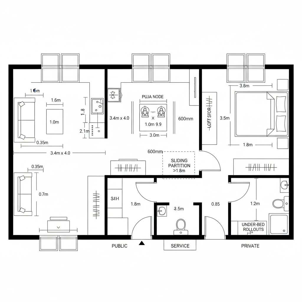 Single-Bedroom First Floor Plan, South India—Future-Ready Layouts