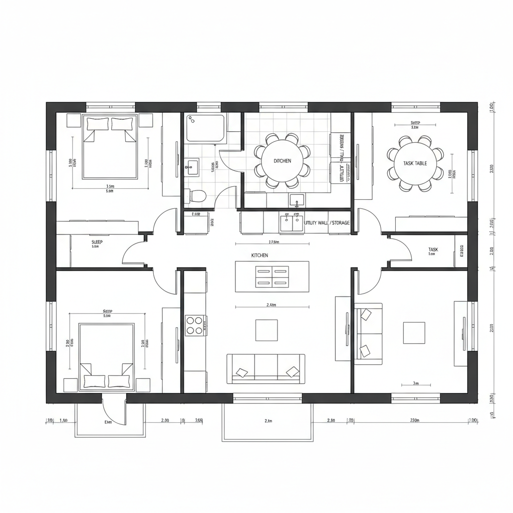 1350 SF Three-Bedroom Floor Plan—Future Interface Design