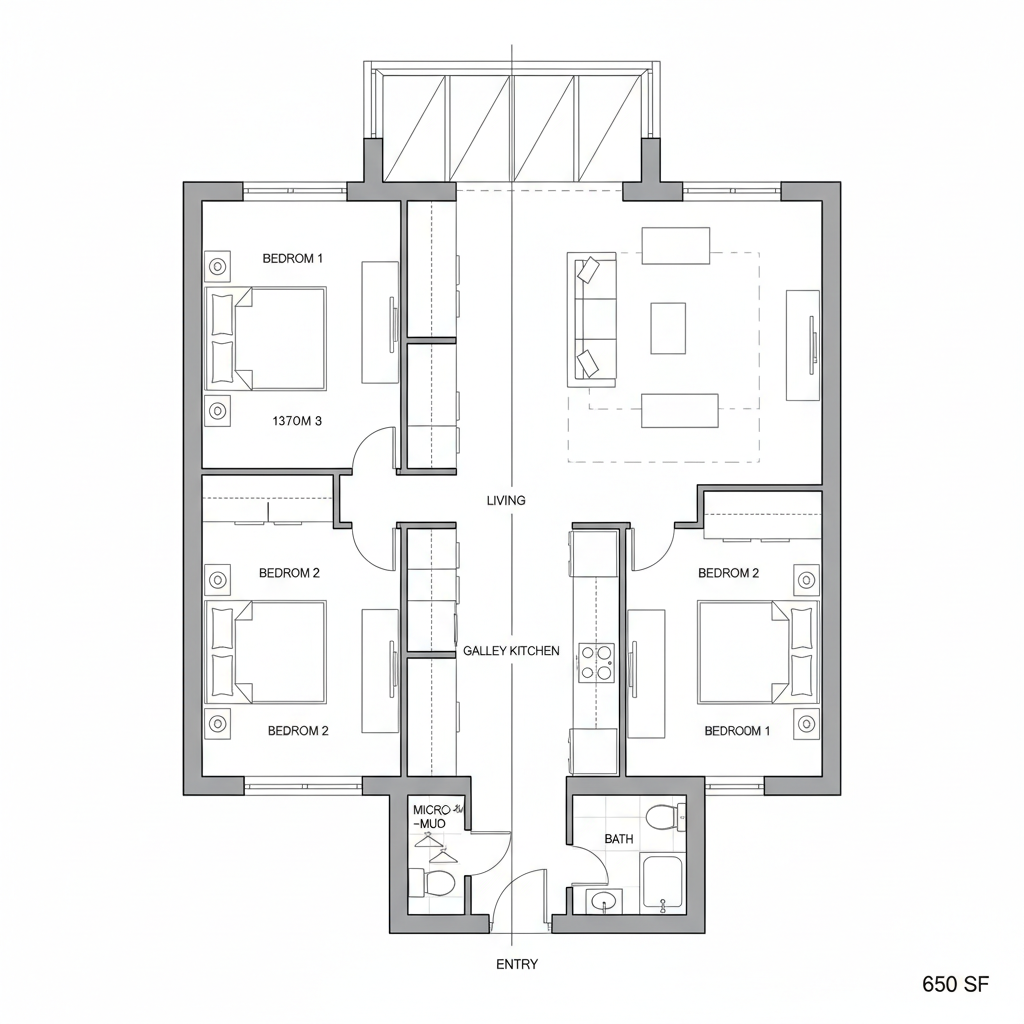 Designing a 650-sf Two-Bedroom: Flow, Sightlines, Cache