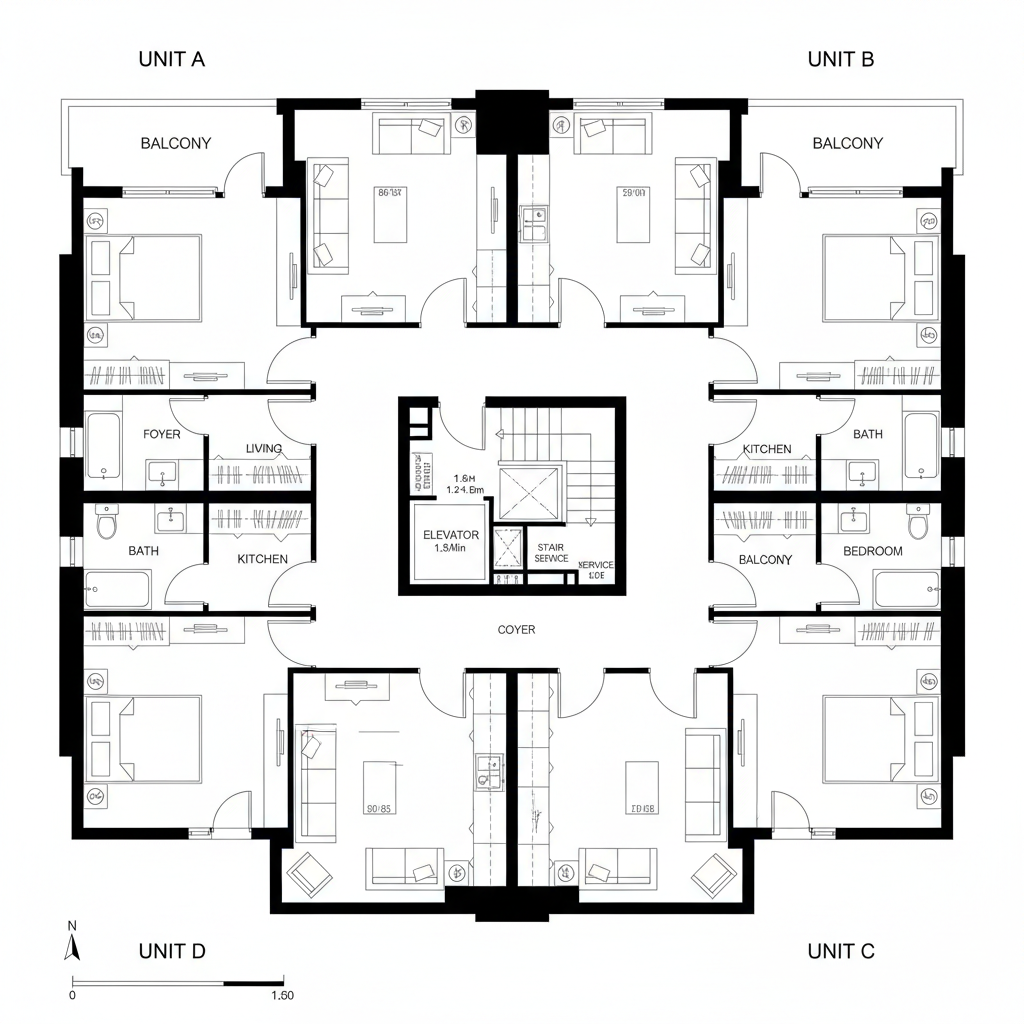 4 Unit Per Floor Apartment Floor Plan: Fix Heat & Privacy