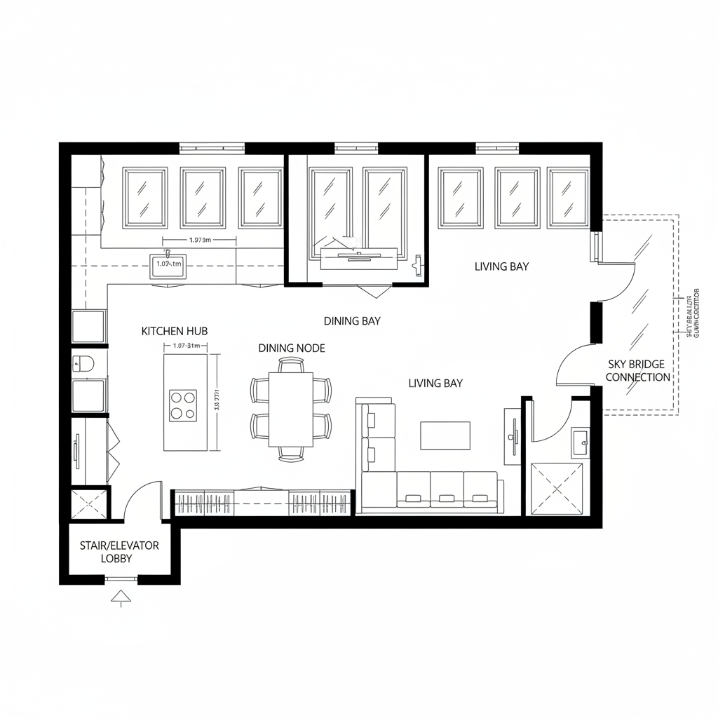 Three-Story Sky Bridge Home Layout—Future-Ready Spatial Interface