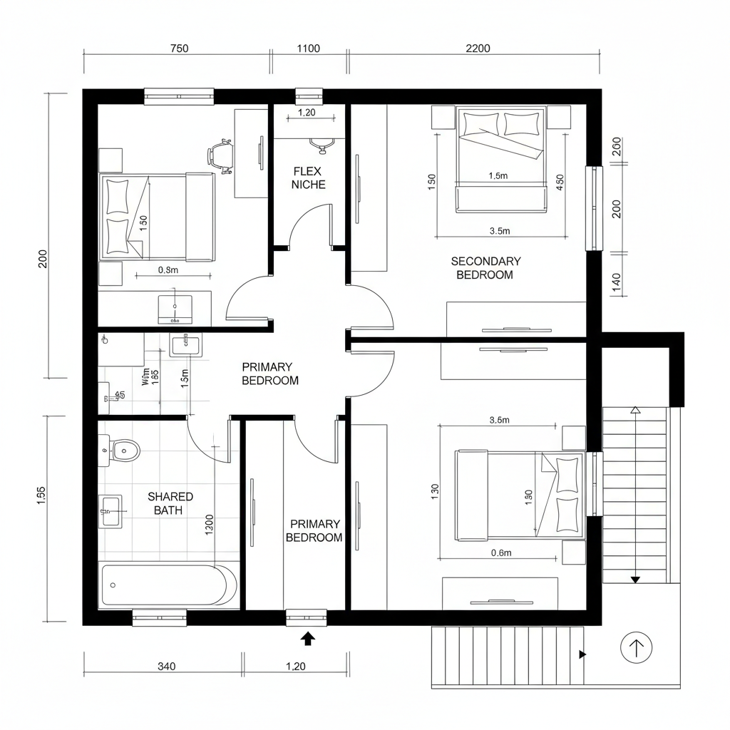 900 sq ft First and Second Floor Plans with Futurist Logic