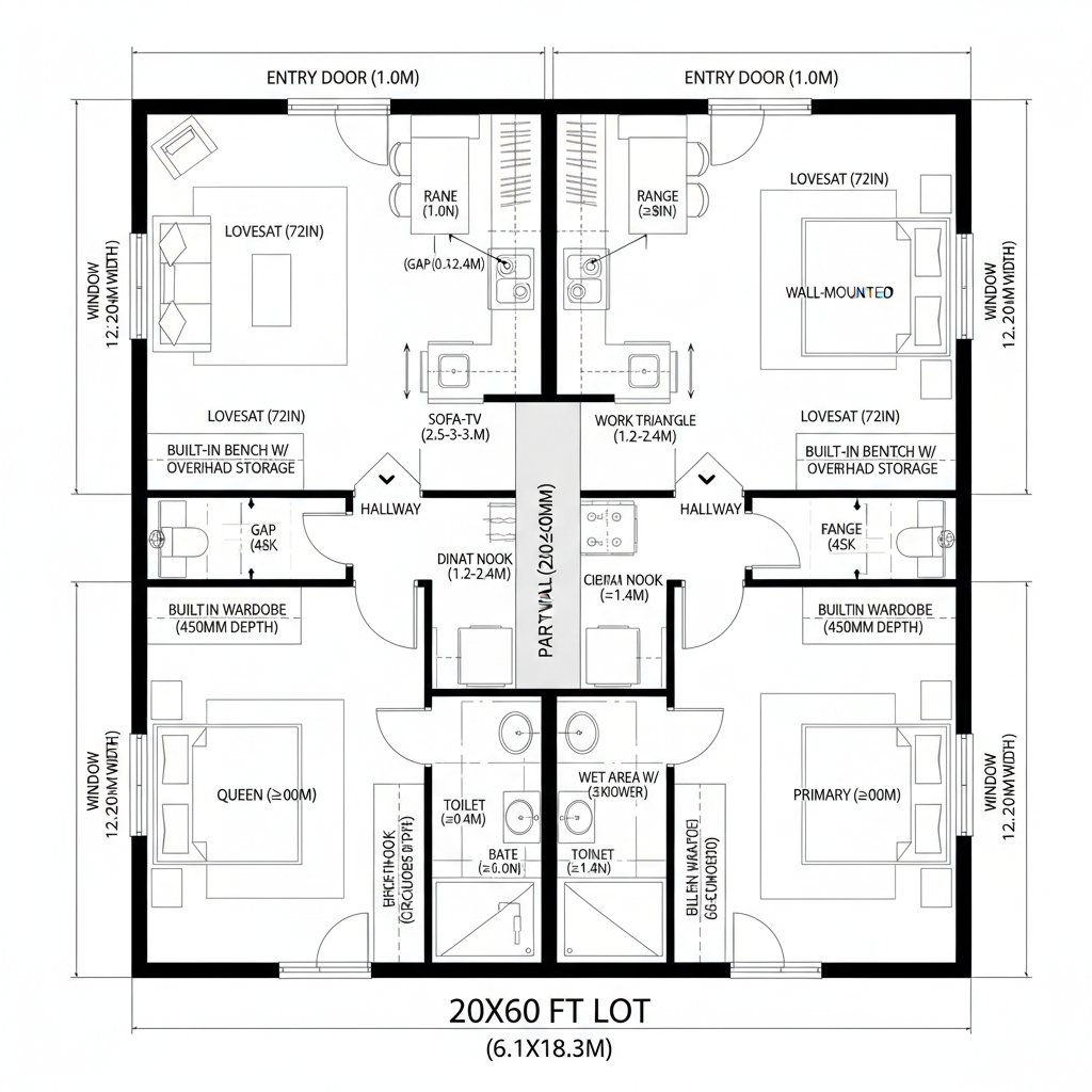 20x60 Floor Plans: Two Homes, One Intentional Interface