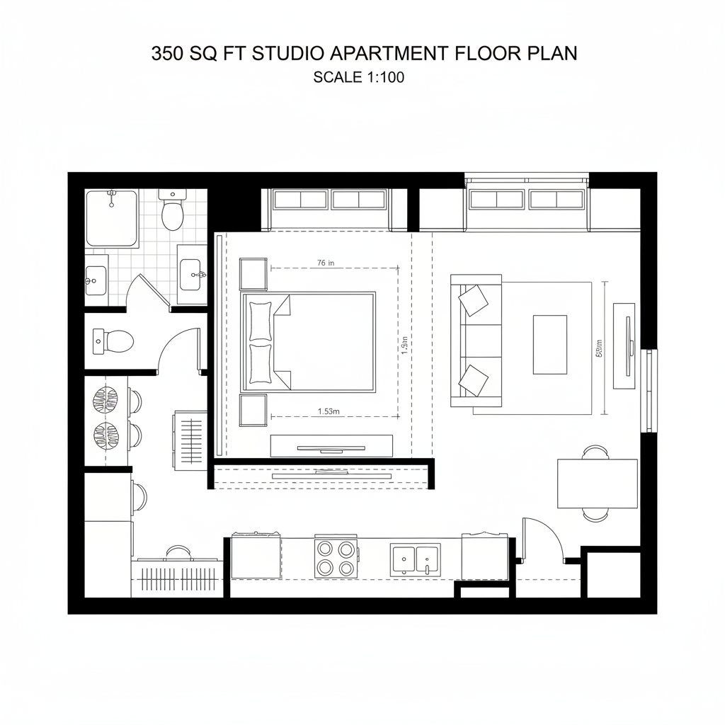 350 Sq Ft Apartment Floor Plan: Still Feels Cramped? 3 Fixes