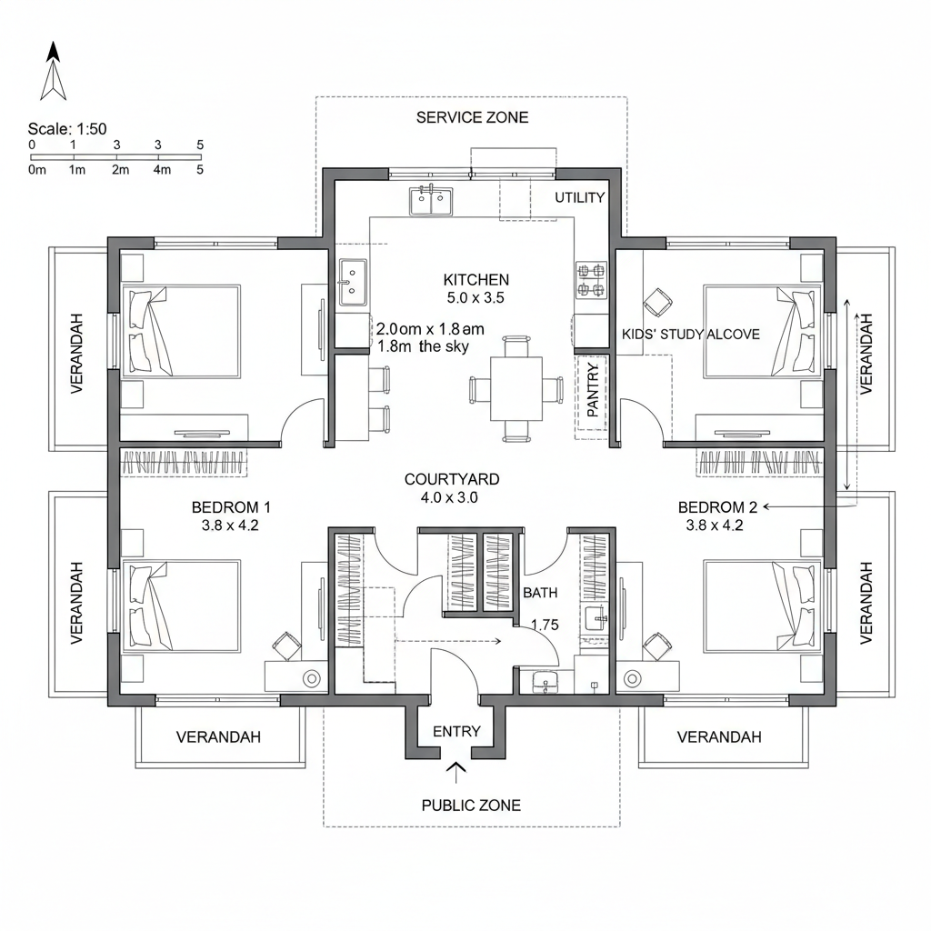 Tamil Nadu 1000-sq-ft Single Floor Plan—Future Interface Design
