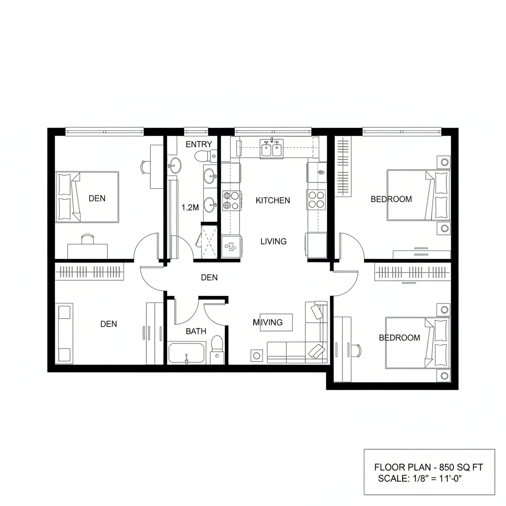 850 sq ft floor plan: Future-forward residential interface