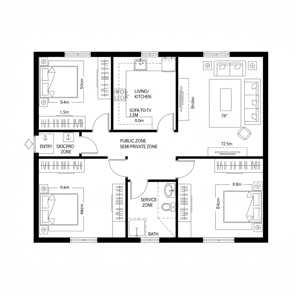 650 Sq Ft 3-BHK Budget Floor Plan | Future Interface Design