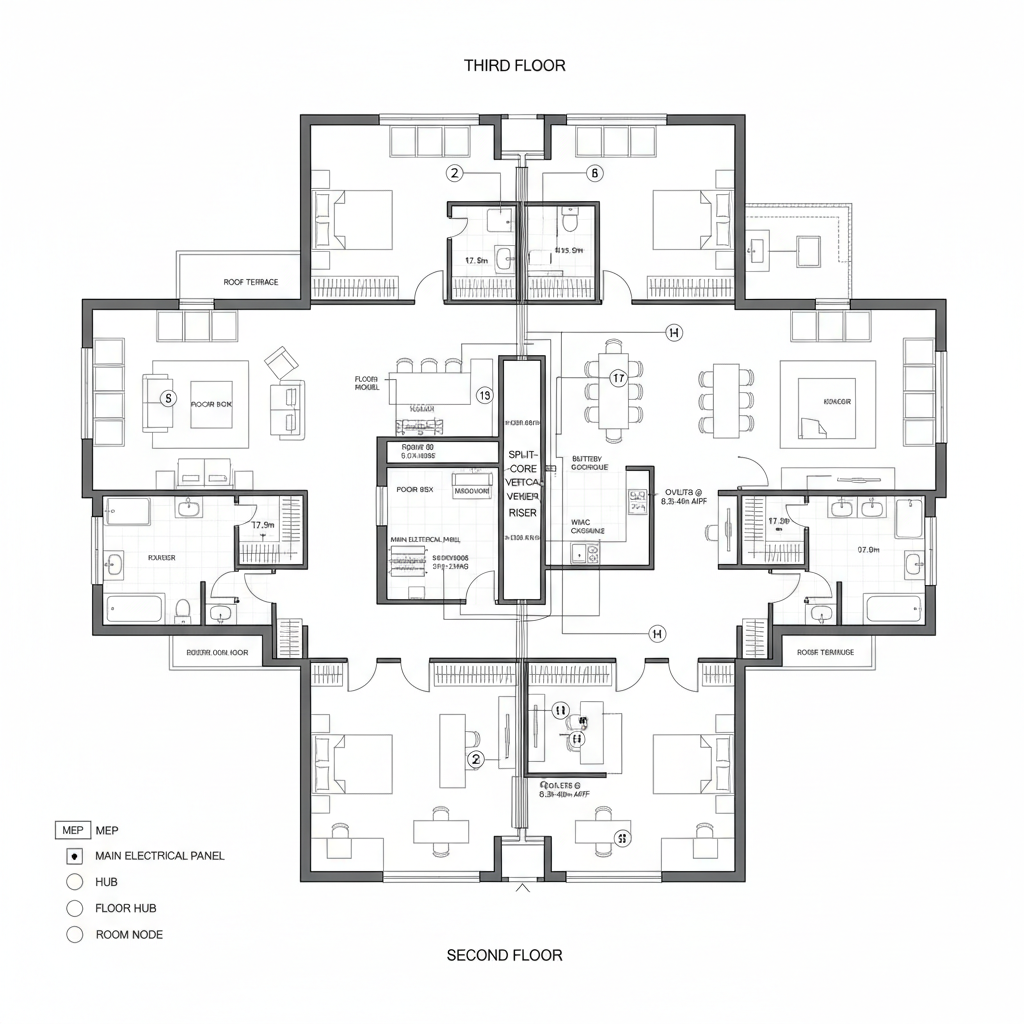 Three-Story Electrical Drawing: Future-Ready Wiring Strategy