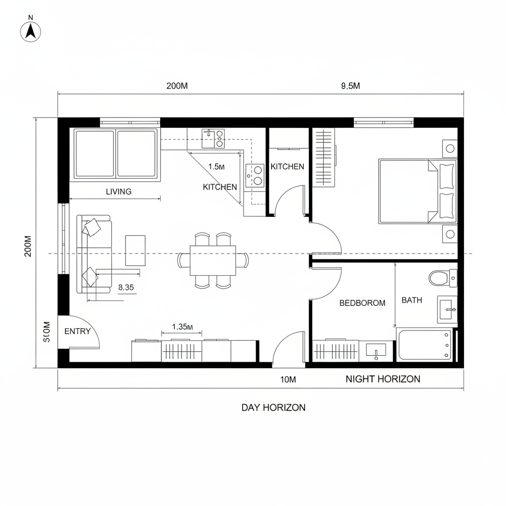 1 BHK Rectangle Apartment Floor Plan — Future-Focused Layouts