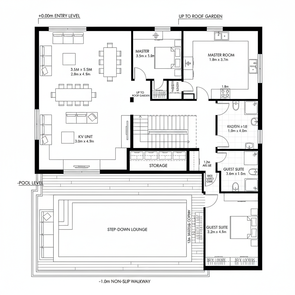 3 BHK Swimming Pool Floor Plan by a Future-Oriented Designer