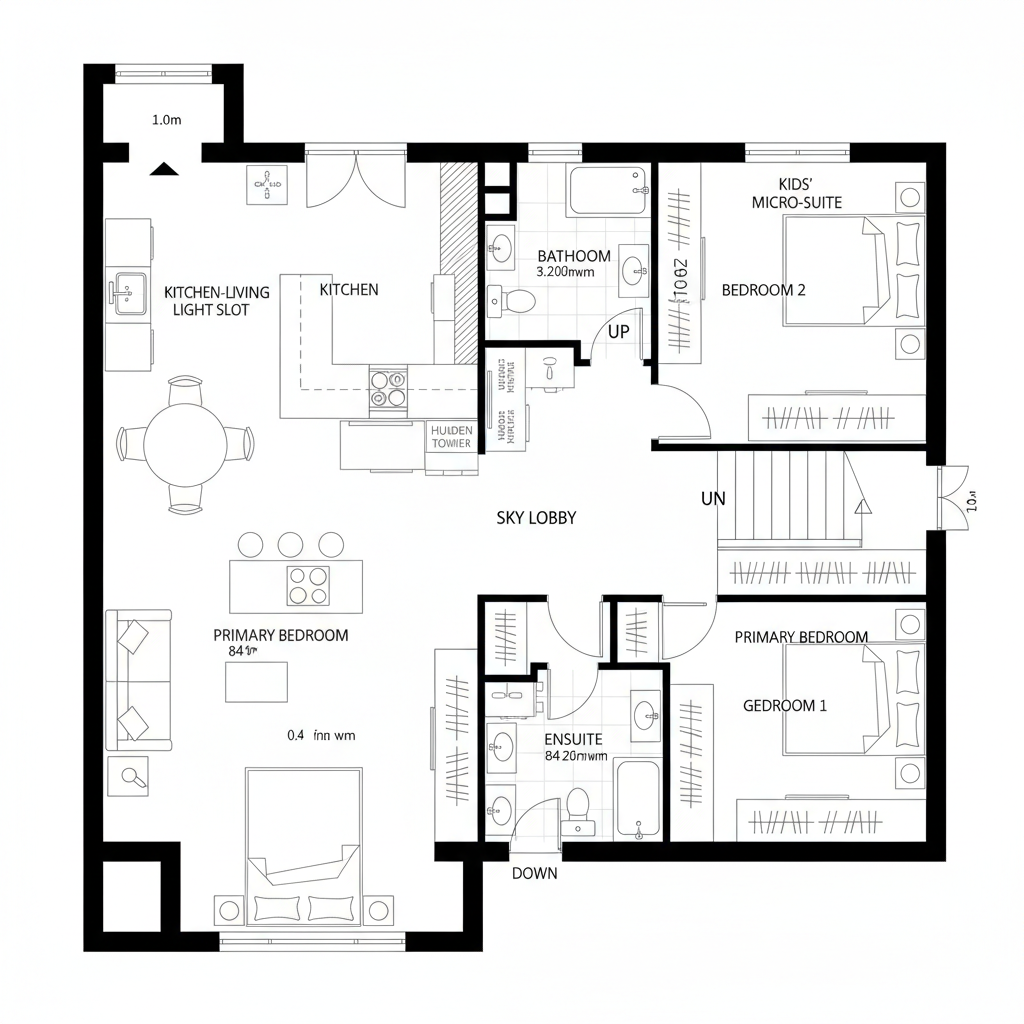 Multi-Storey Compact 3-Bedroom Layout: Future-Ready Design