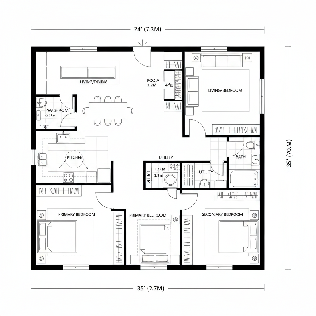 Tamil Nadu 24x35 Ground Floor Simple House Plans—A Designer’s Future Lens