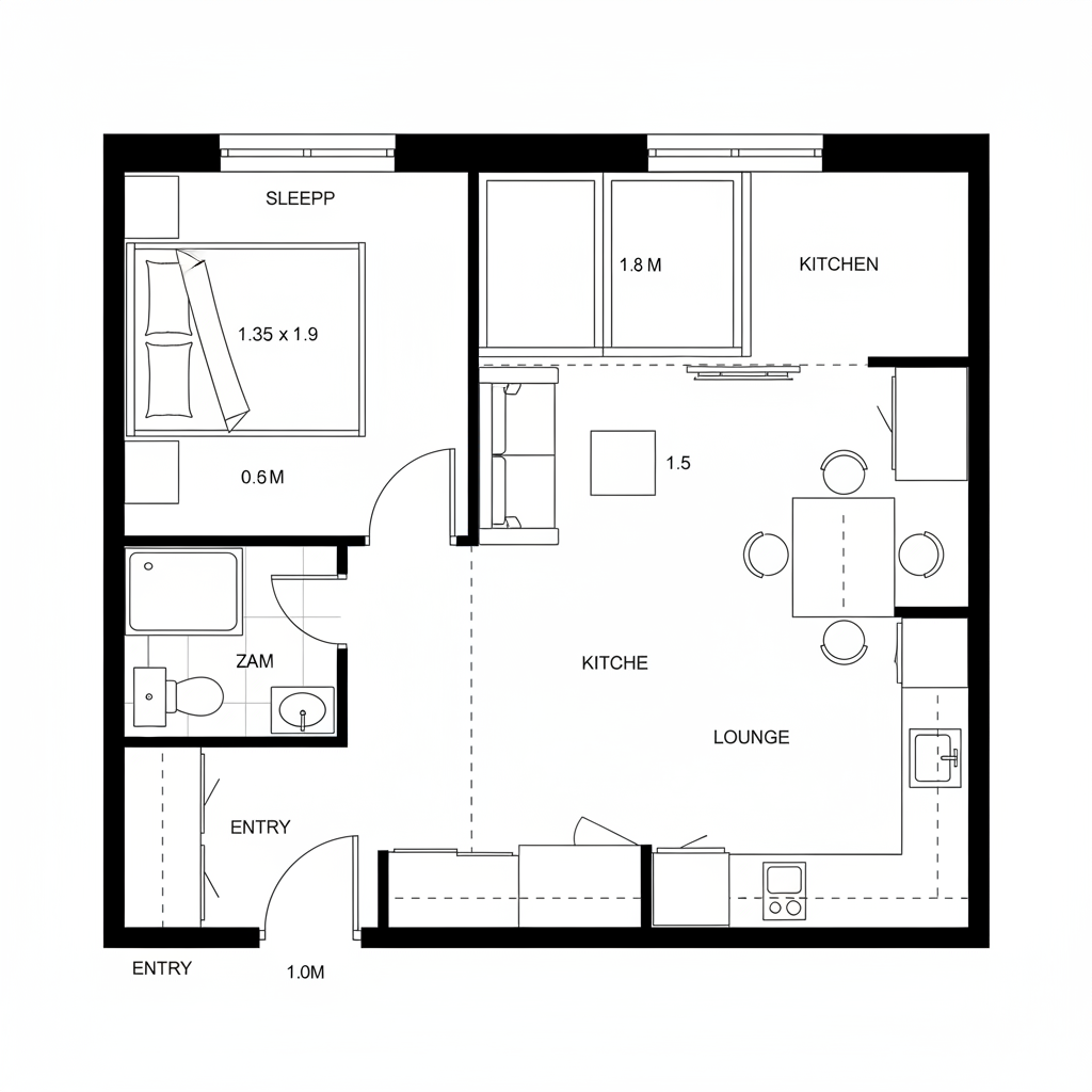 360 sq ft Floor Plan: Future Interface for Micro Living