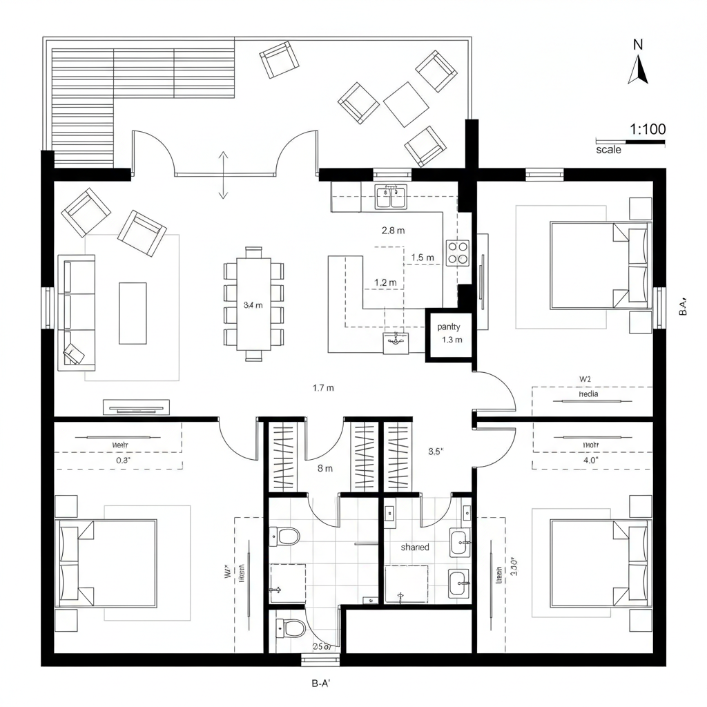 West-Facing Single-Floor 2-Bedroom Modern House Plans