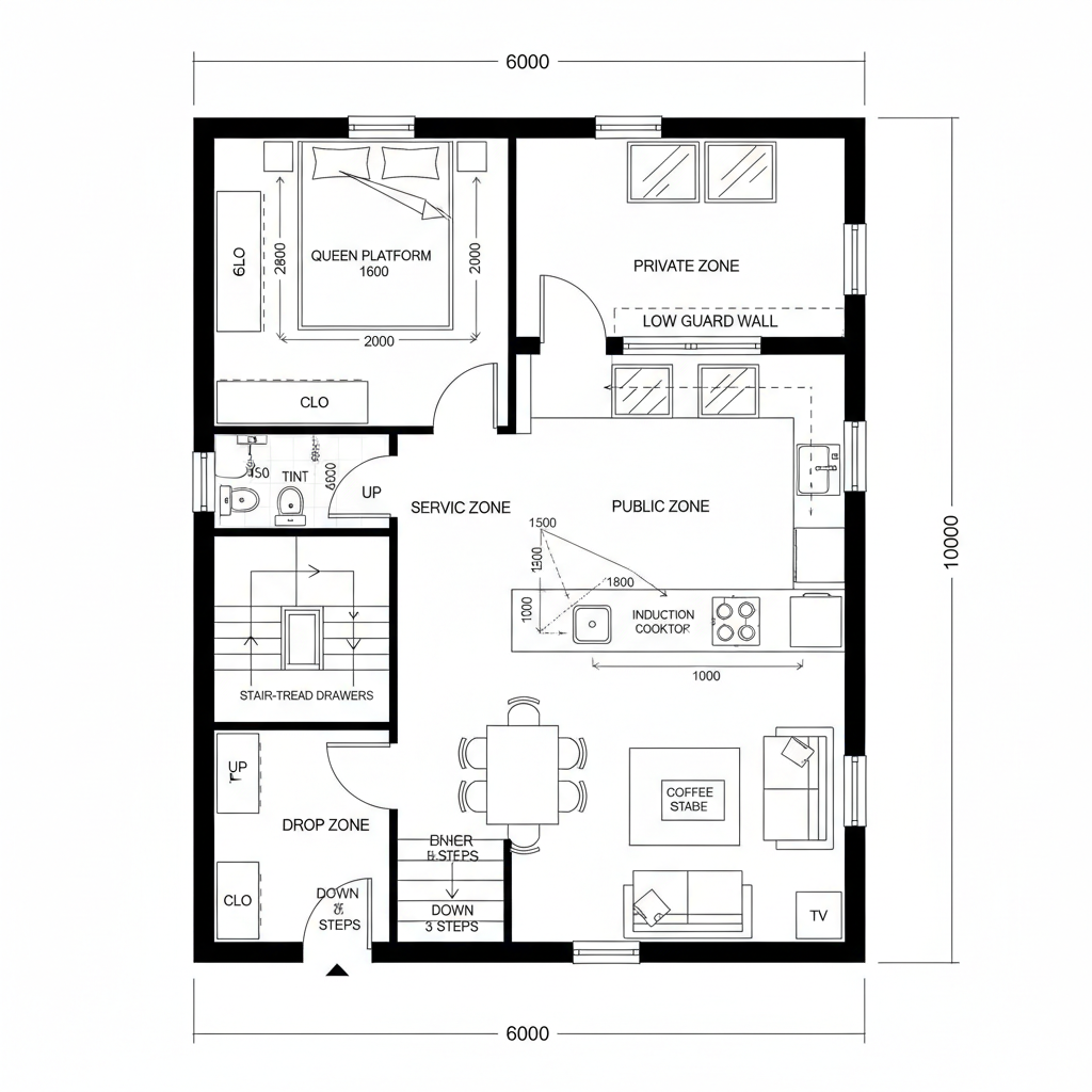 Split-Level 1.5 Floor Plans for 6x10m: Future-Ready Design
